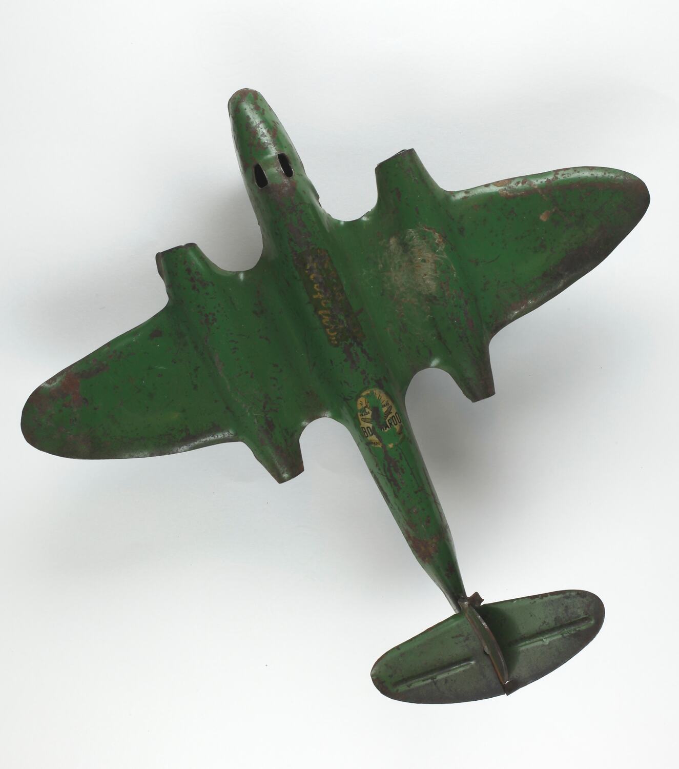 Toy Aeroplane - Boomaroo, Gloster Meteor, Green Metal, circa 1950s