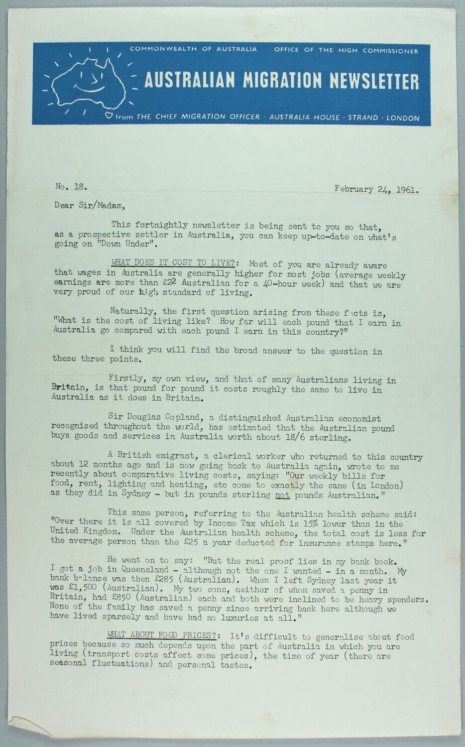 Newsletter - 'Australian Migration Newsletter', 24 Feb 1961