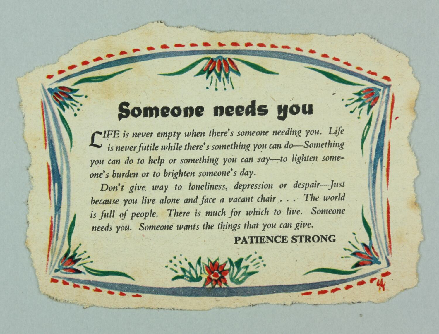 Newspaper Clipping - Patience Strong, 'Someone Needs You', circa 1940s ...