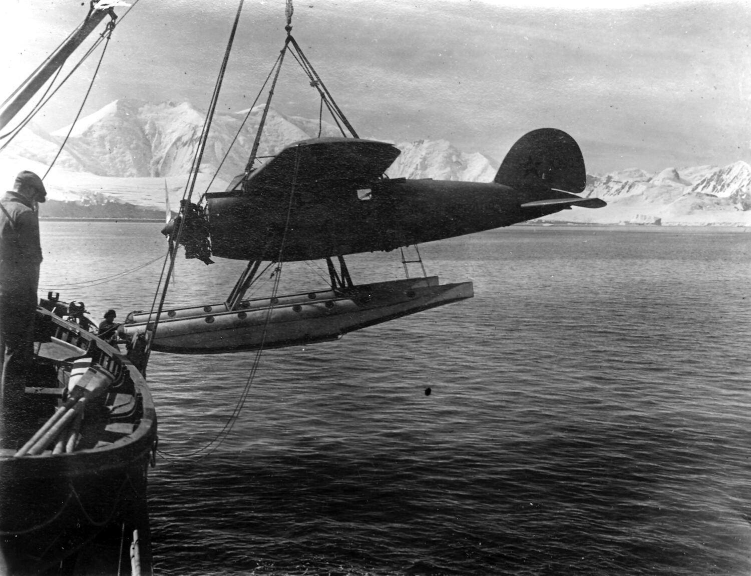 Photograph - Lowering Lockheed Vega Float Plane from Ship, Wilkins ...