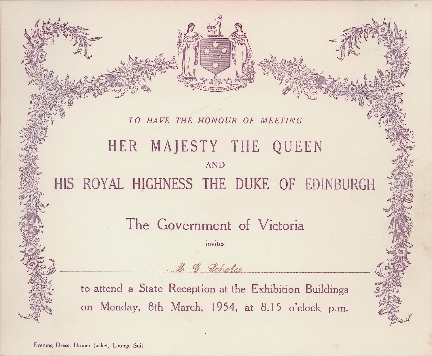 Invitation - State Reception, Queen Elizabeth II & The Duke of ...