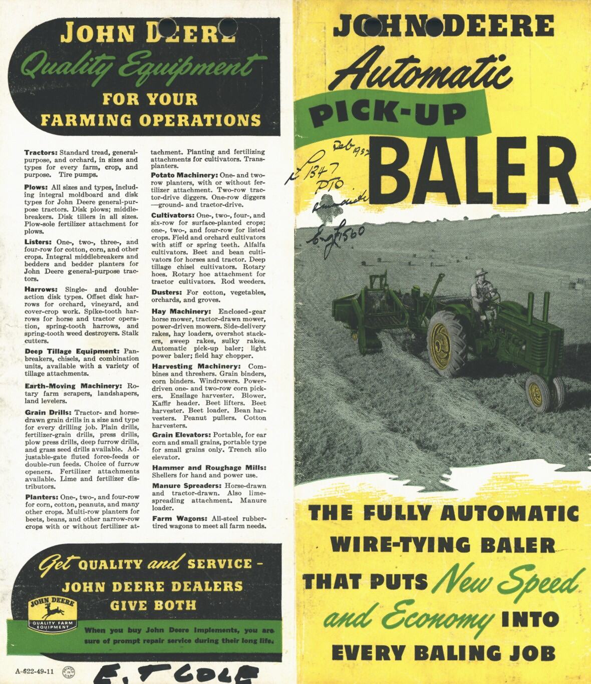 Descriptive Booklet - John Deere, Automatic Pick-Up Baler, 1949