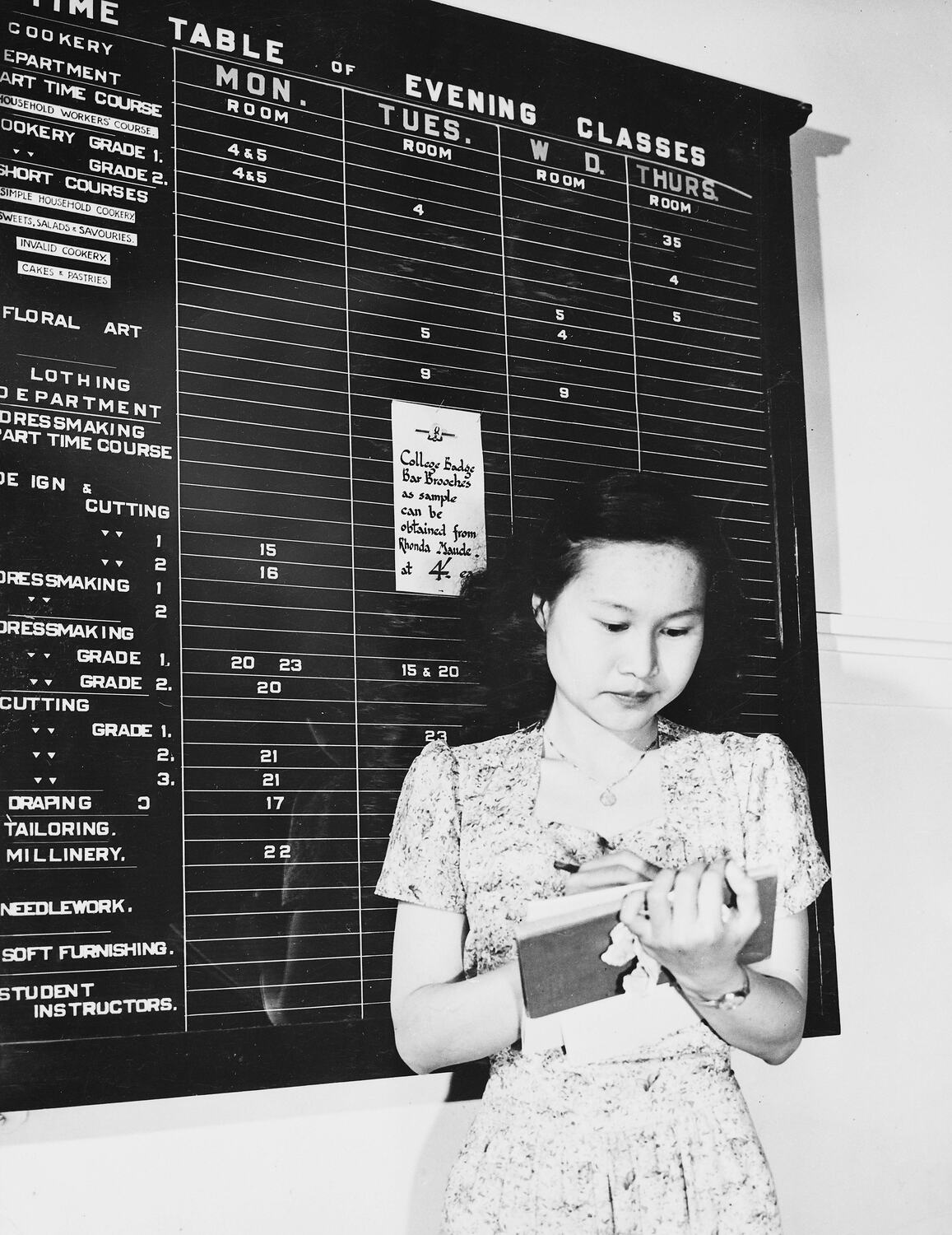 Negative - Emily McPherson College, Timetable of Evening Classes, circa ...