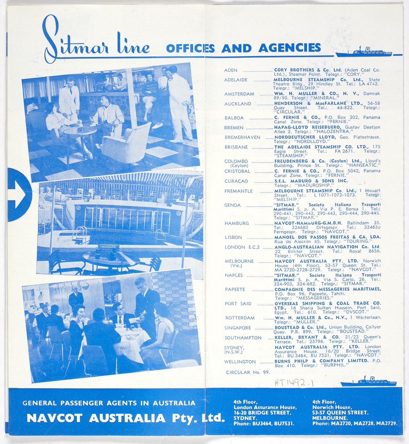 Leaflet - Sitmar Line, Schedule of Fares & Sailings, 1959