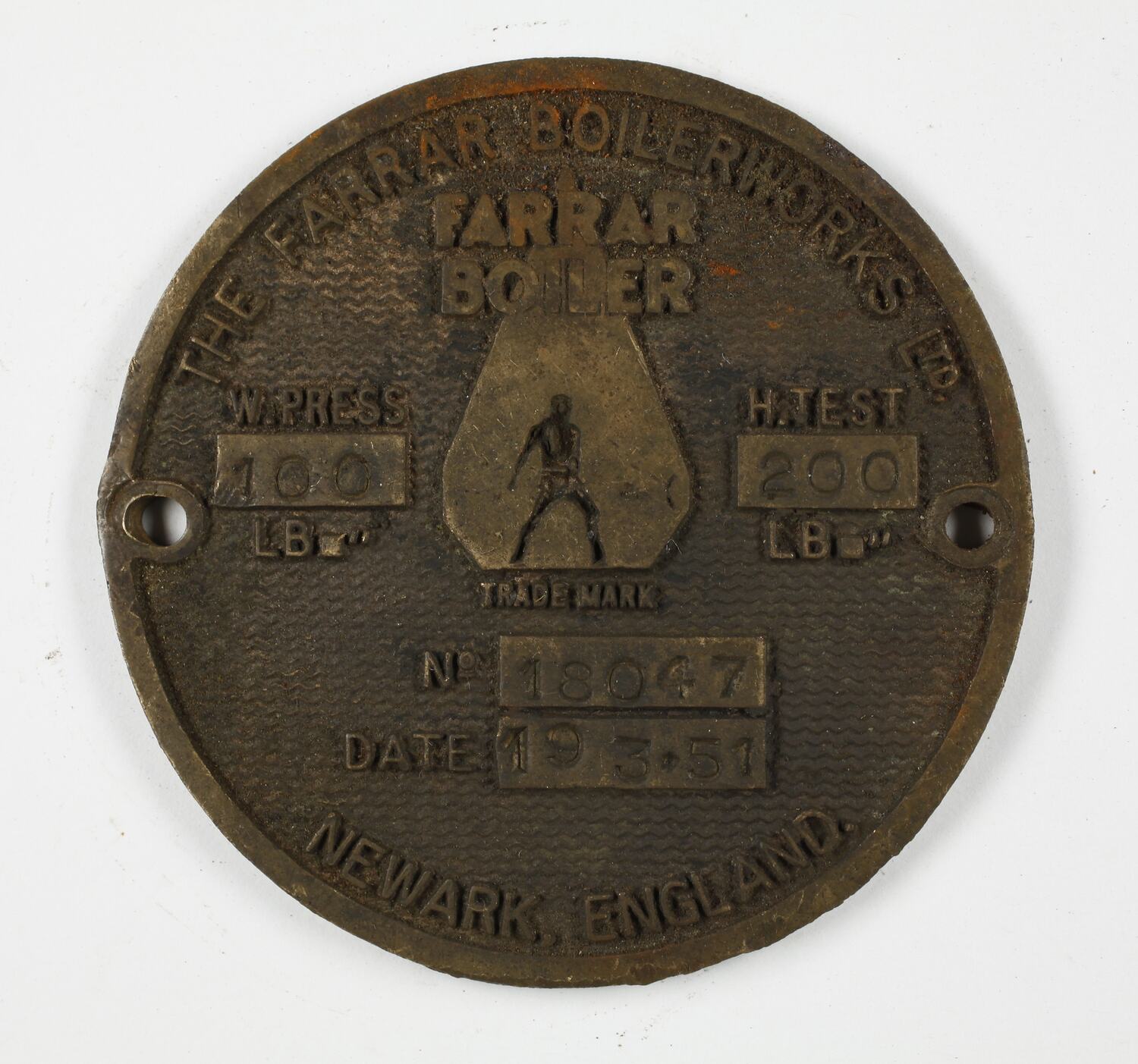 Locomotive Boiler Plate - The Farrar Boilerworks, Newark, England, 1951