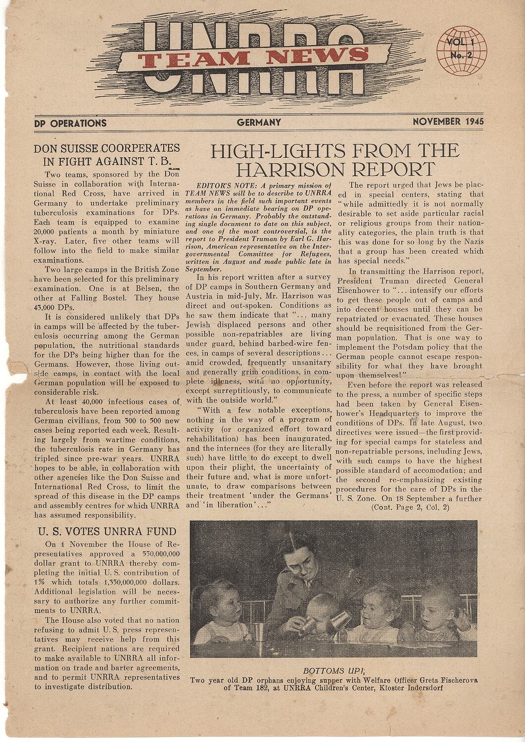 Newsletter - UNRRA Team News, Germany, Nov 1945