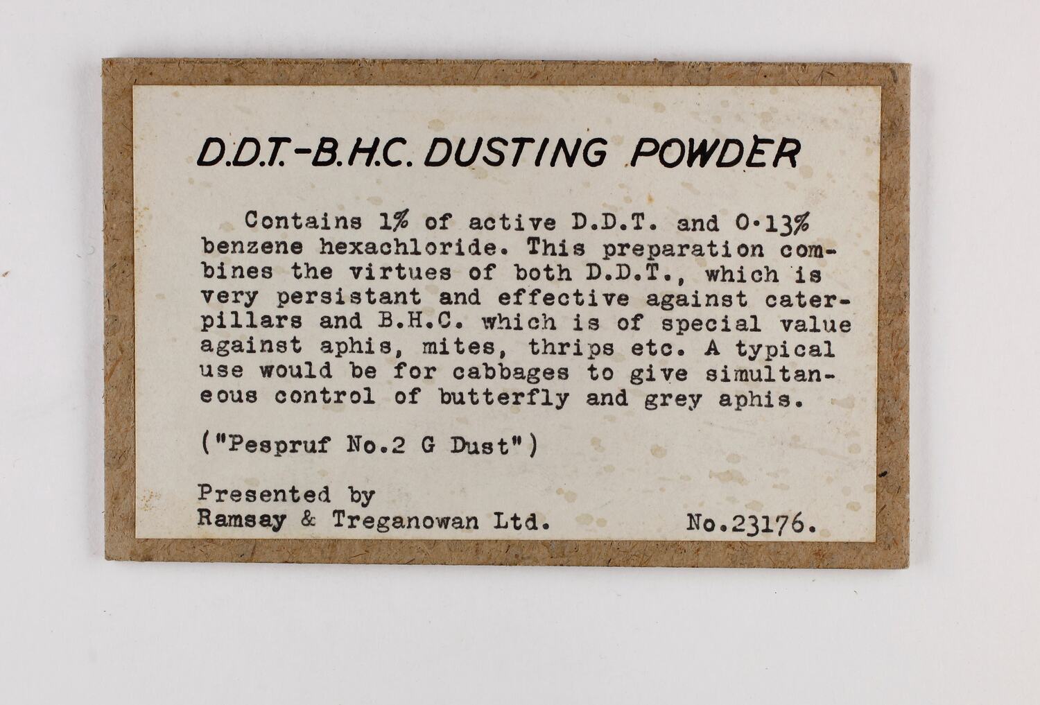 Exhibition Label - D.D.T- B.H.C Dusting Powder, Museum of Applied ...