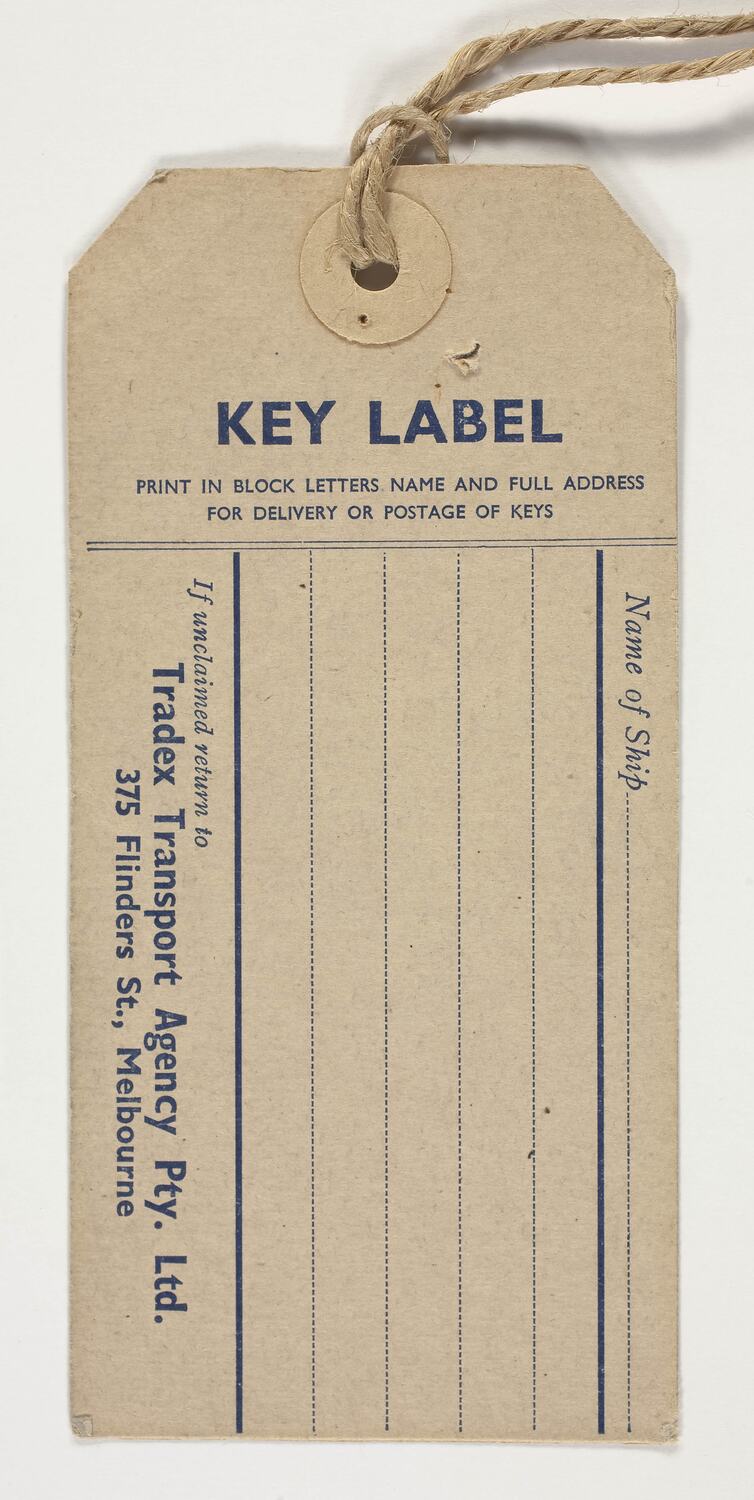 Key Label - Tradex Transport Agency, circa 1950s