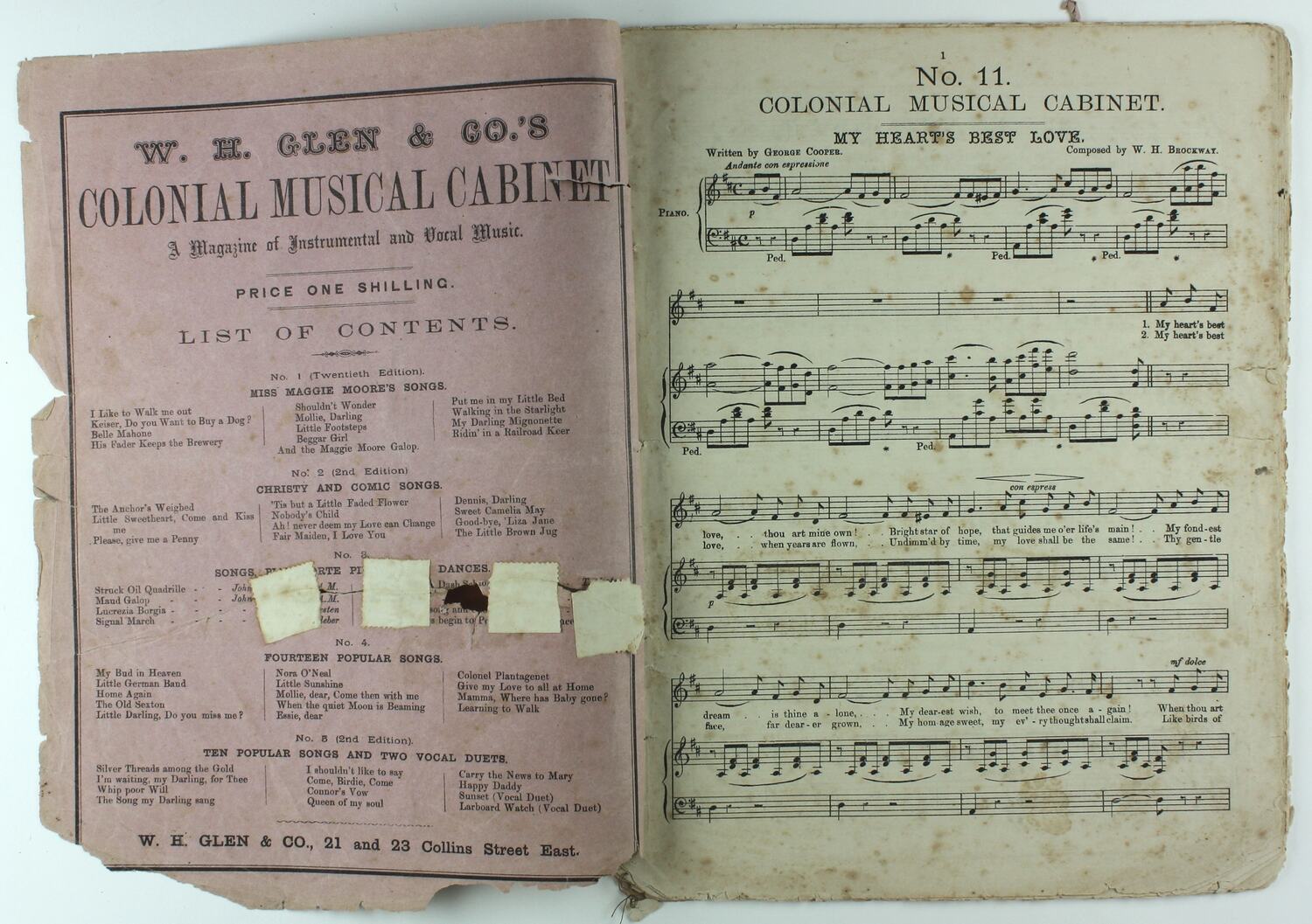 Song Book - 'The Colonial Musical Cabinet', W.H. Glen & Co., Melbourne ...