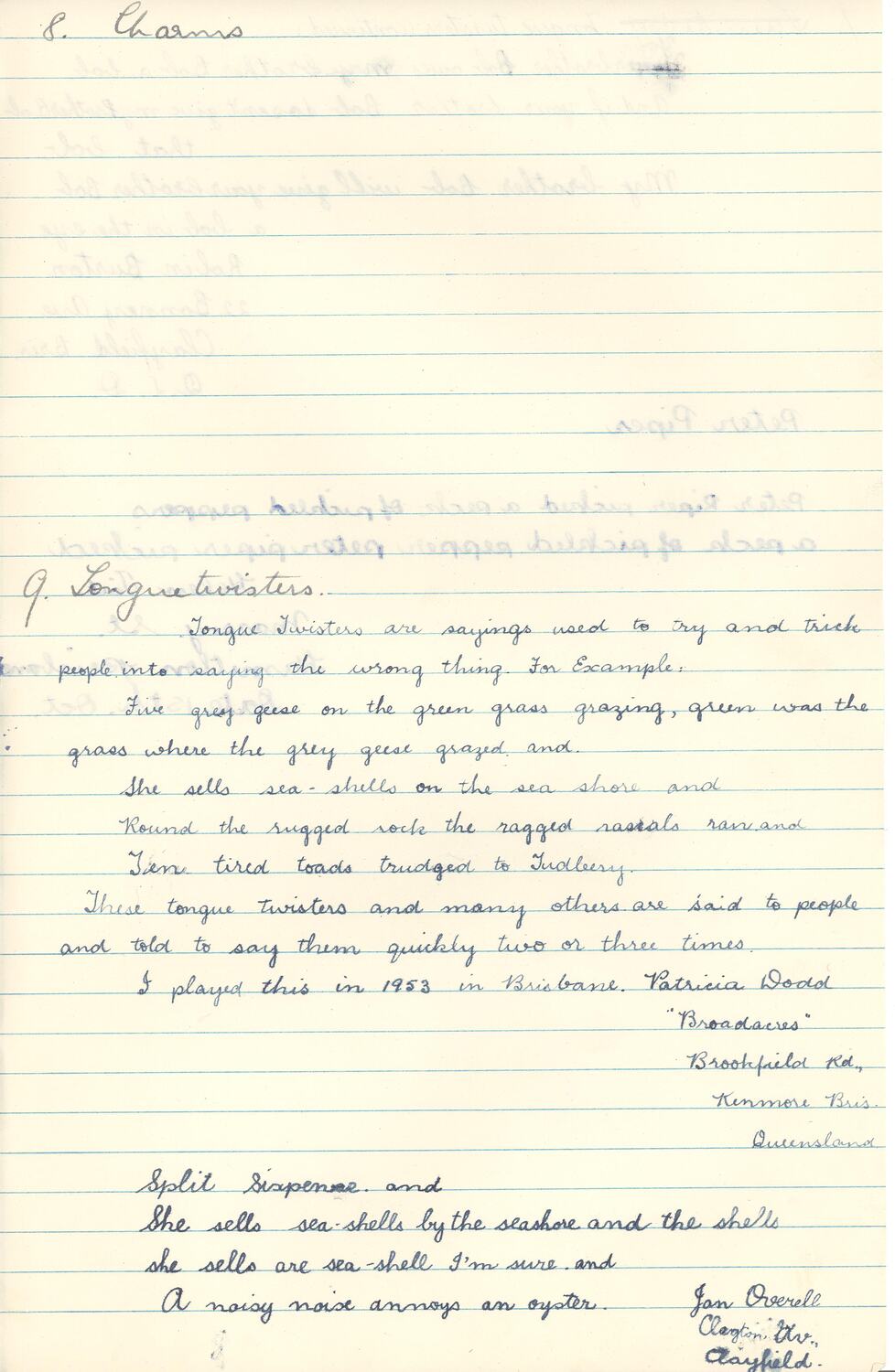 Document - Patricia Dodd, to Dorothy Howard, Descriptions of Tongue ...
