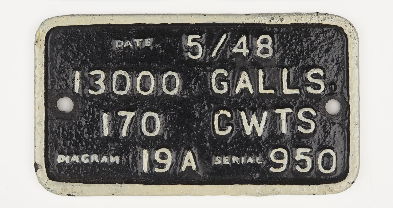 Locomotive Tender Plate - Victorian Railways, 1948
