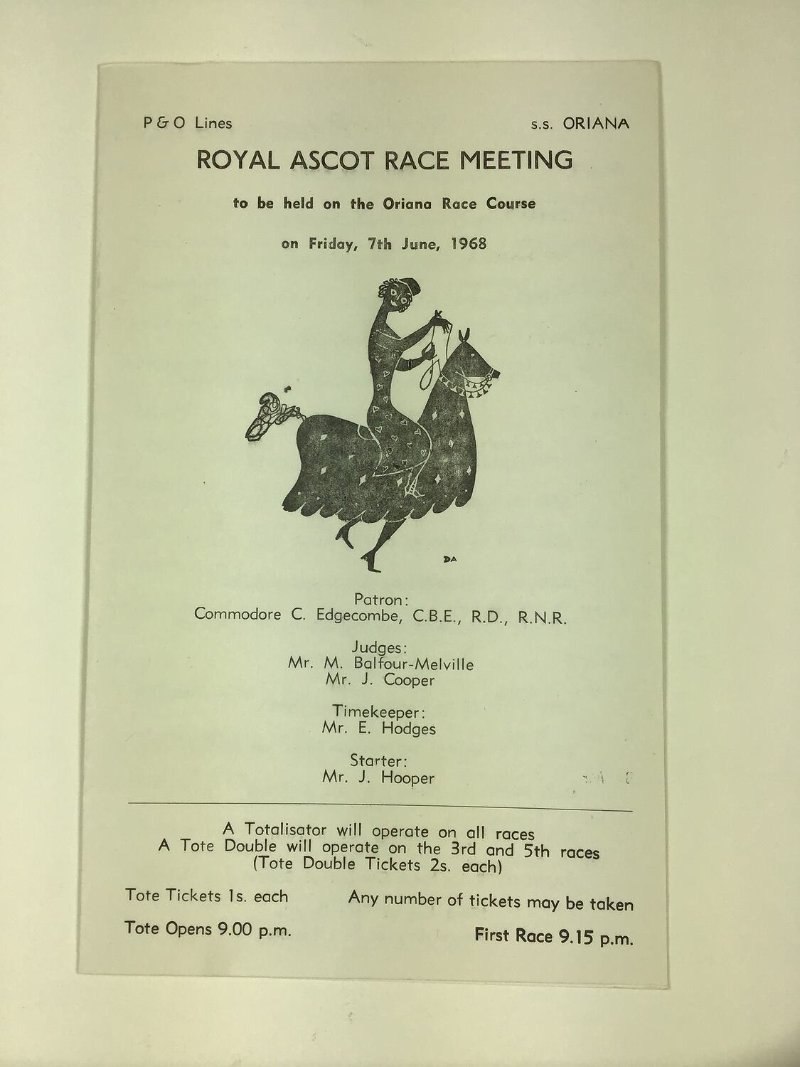 Programme - Royal Ascot Race Meeting, SS Oriana, 7 Jun 1968