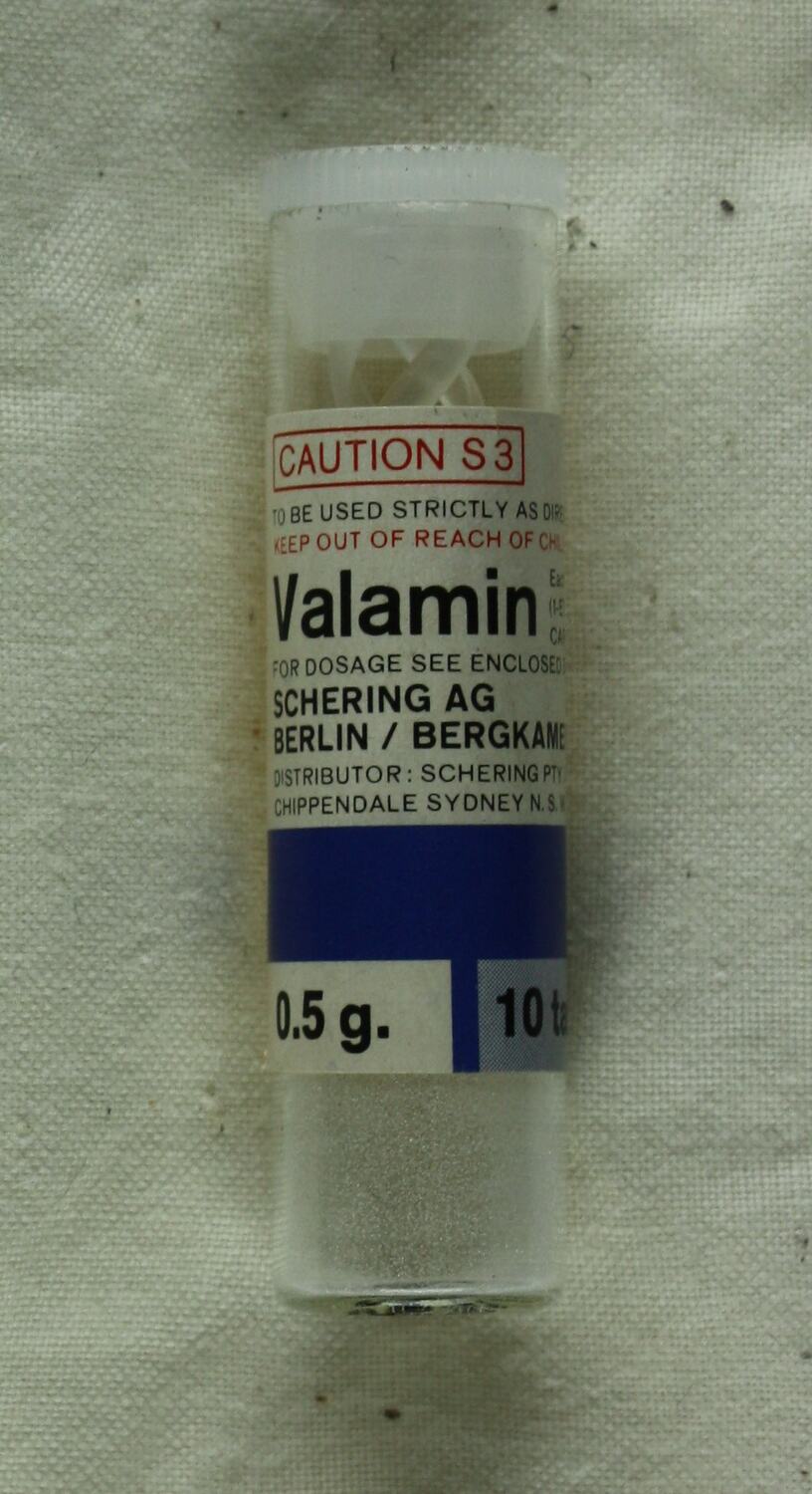 Bottle - Drug, Valamin (Ethinamate), Schering AG Berlin, circa 1950