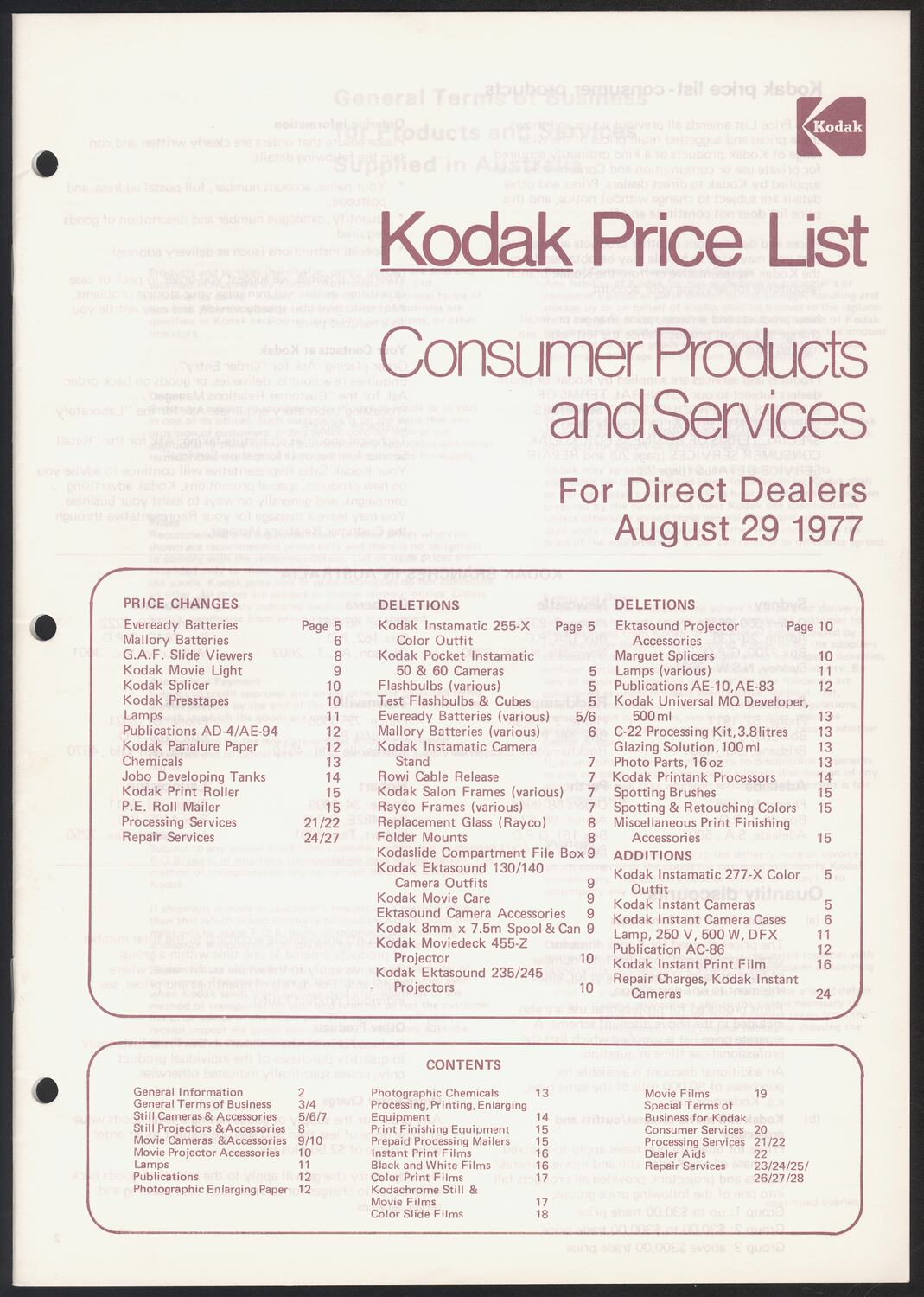 Price List - Kodak Australasia Pty Ltd, Consumer Products & Services ...