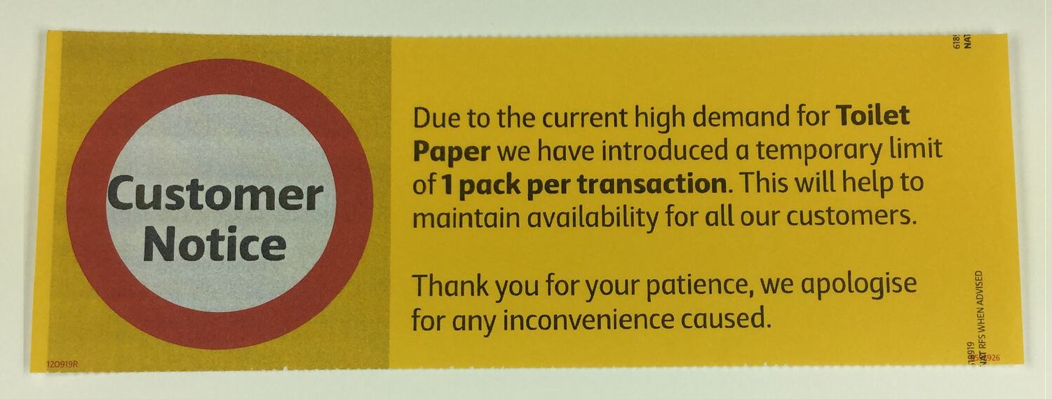 Notice - Toilet Paper Limit, Coles Supermarket, Melbourne, 8 Mar 2020