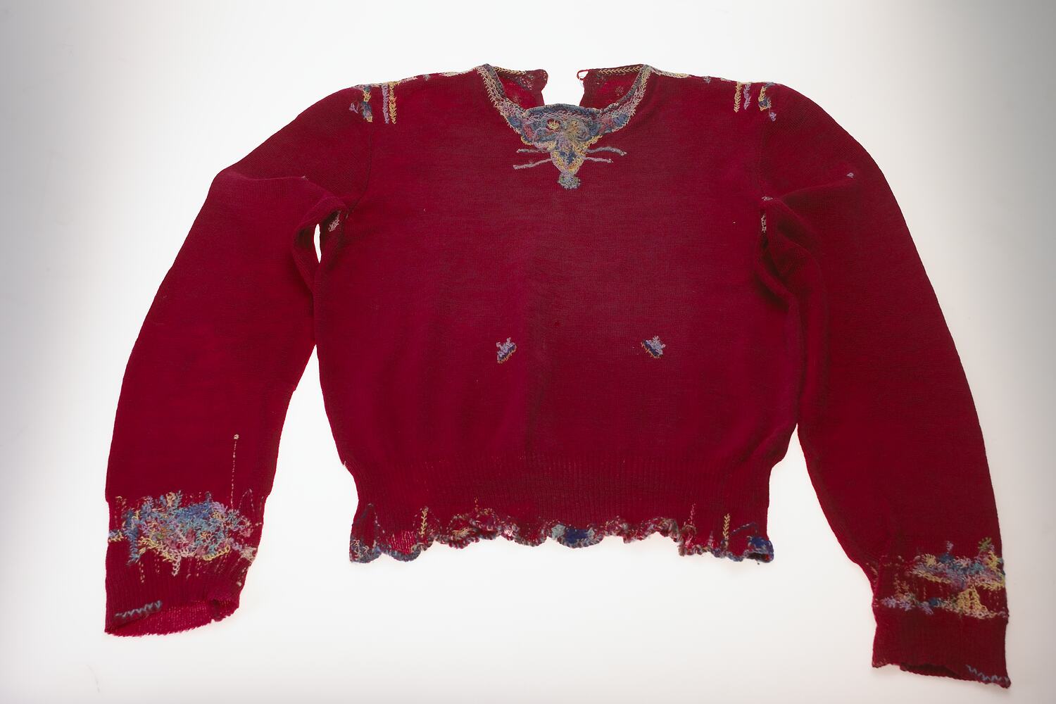 Jumper - Crimson Wool, Embroidered