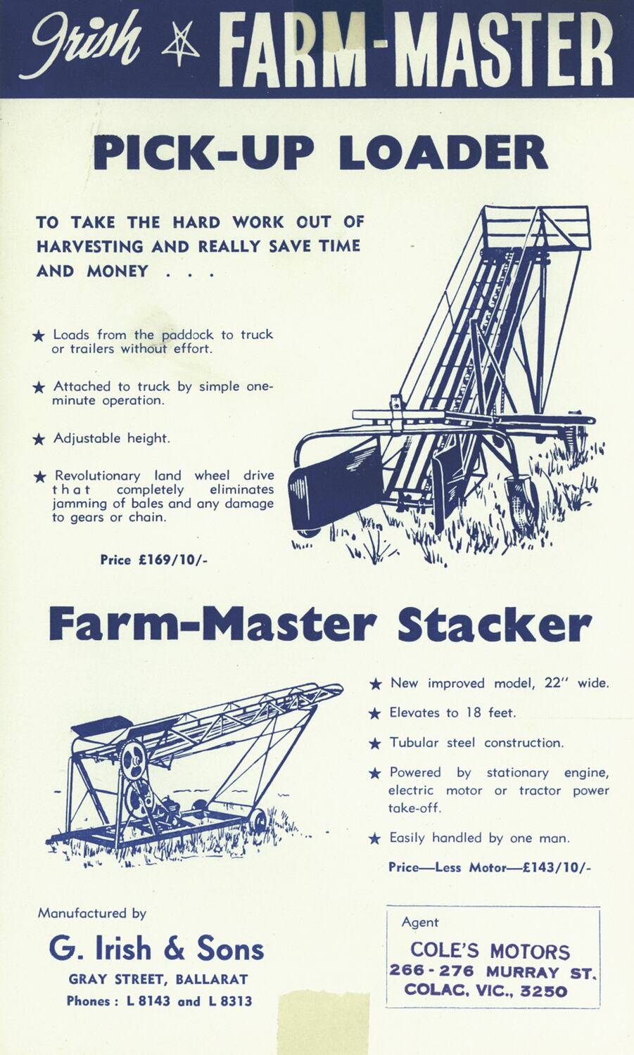 Descriptive Leaflet - G. Irish & Sons, Farm-Master Stacker & Pick-Up ...