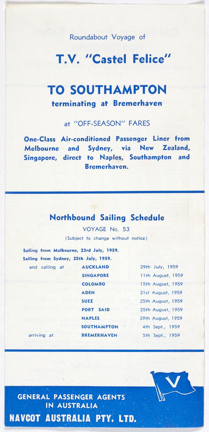 Post World War II Migrant Ship History: Castel Felice, 1952-1970