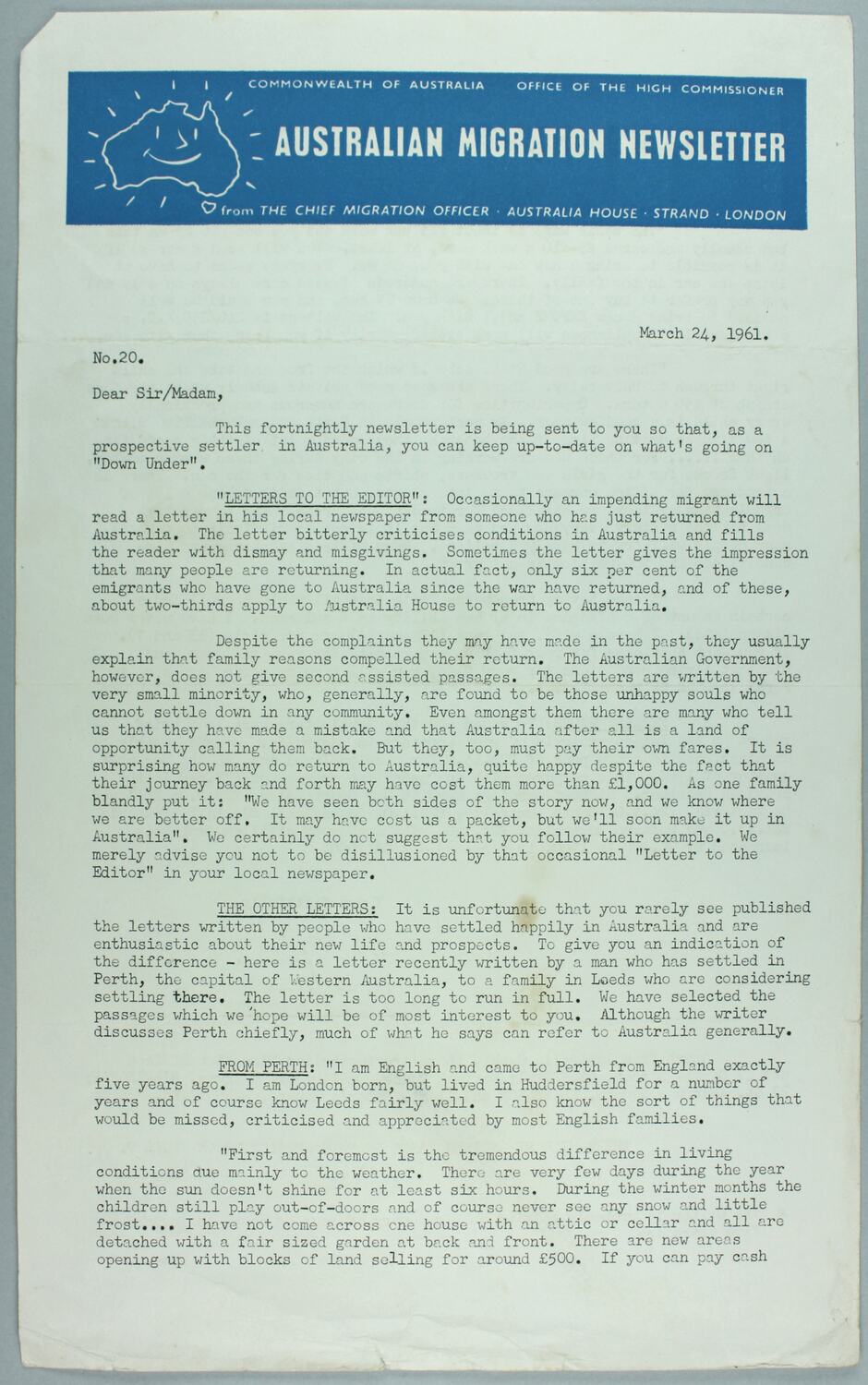 Newsletter - 'Australian Migration Newsletter', 24 Mar 1961