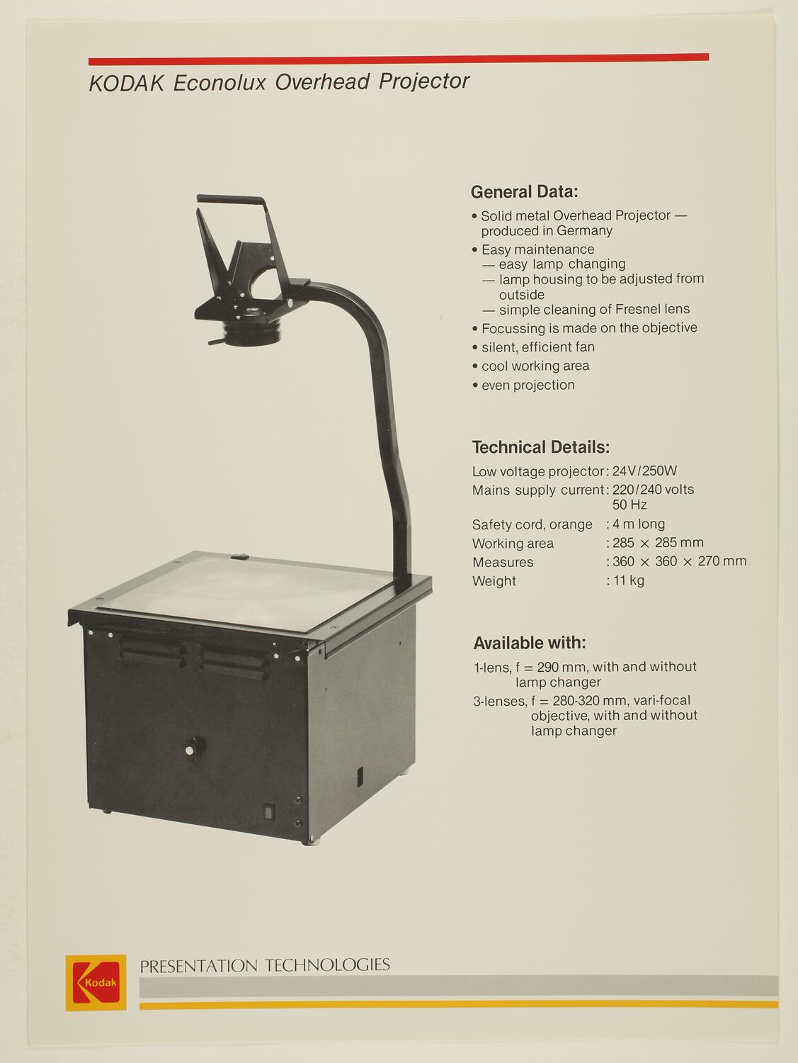 Publicity Flyer - Kodak AG, 'Kodak Econolux Overhead Projector ...