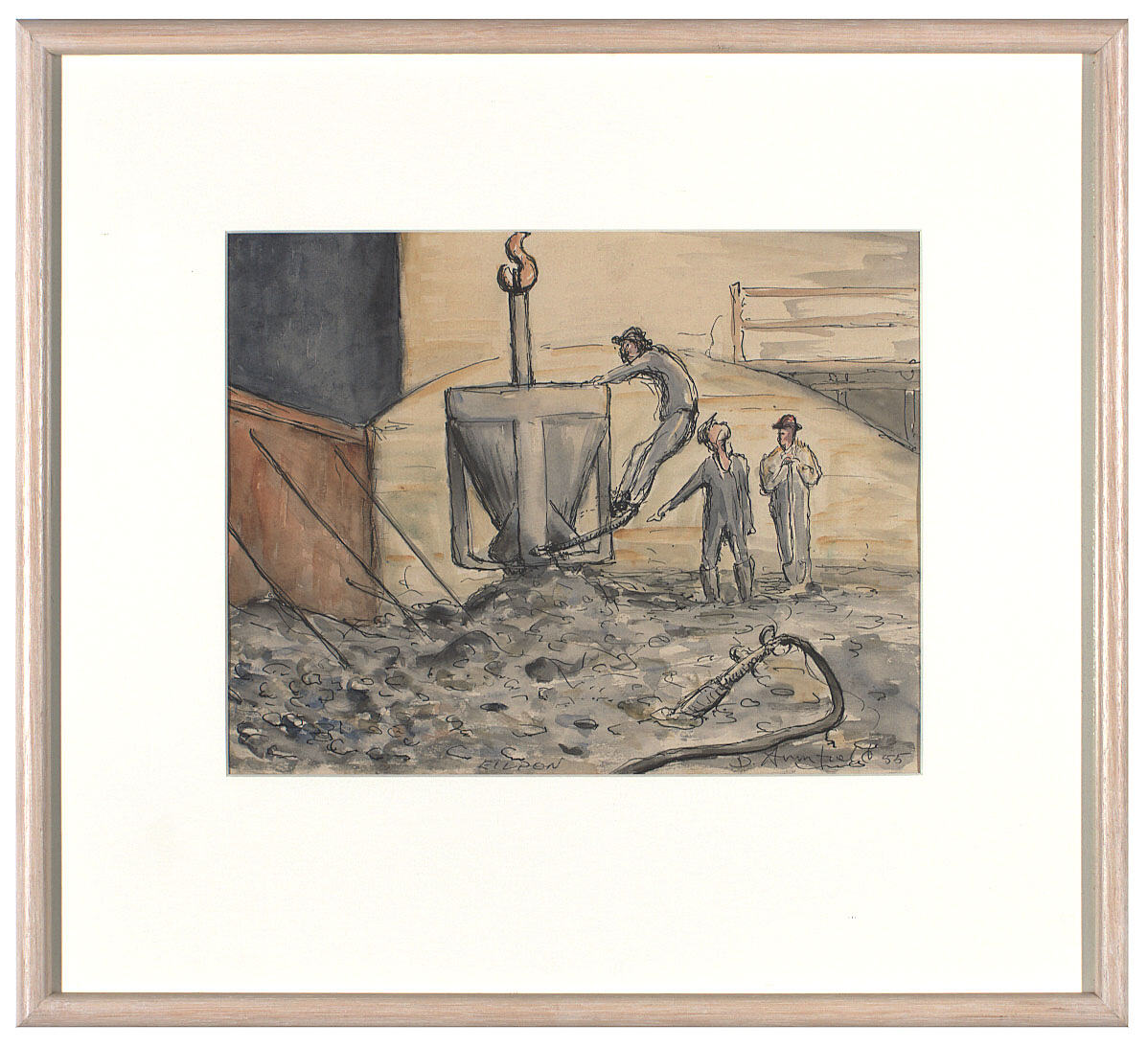 Drawing - 'Concrete Pouring, Eildon', David Armfield, 1954