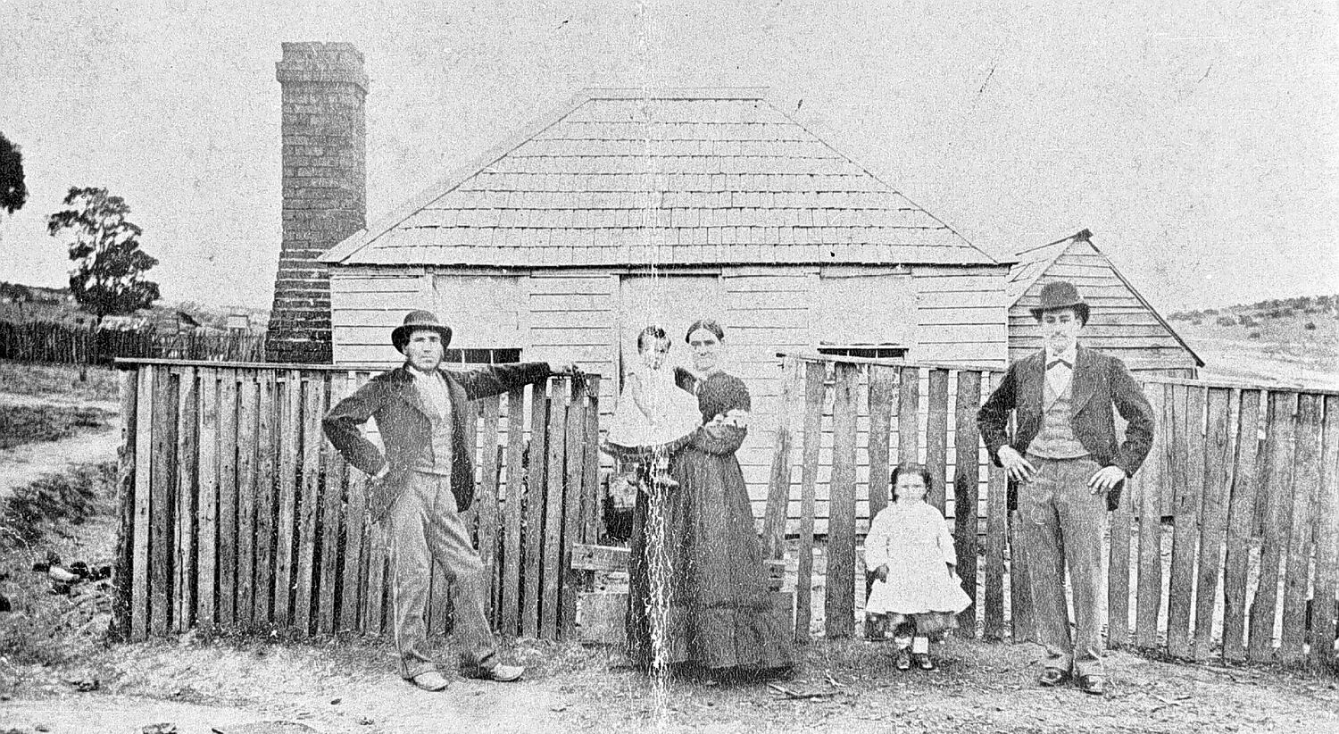 Negative - Family Group Outside Weatherboard House, Little Bendigo ...