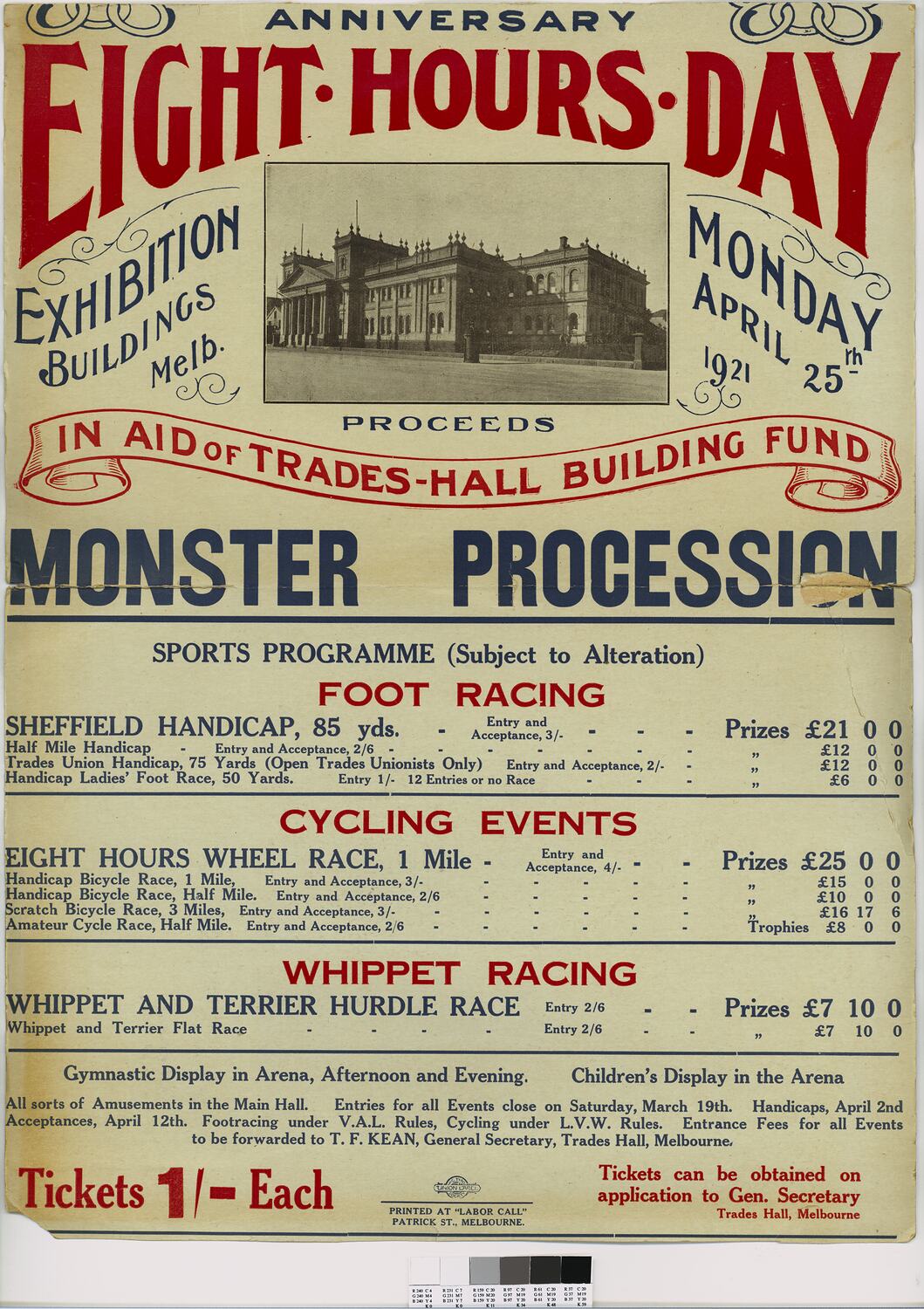 Poster - 'Eight Hours Day Monster Procession', Apr 1921