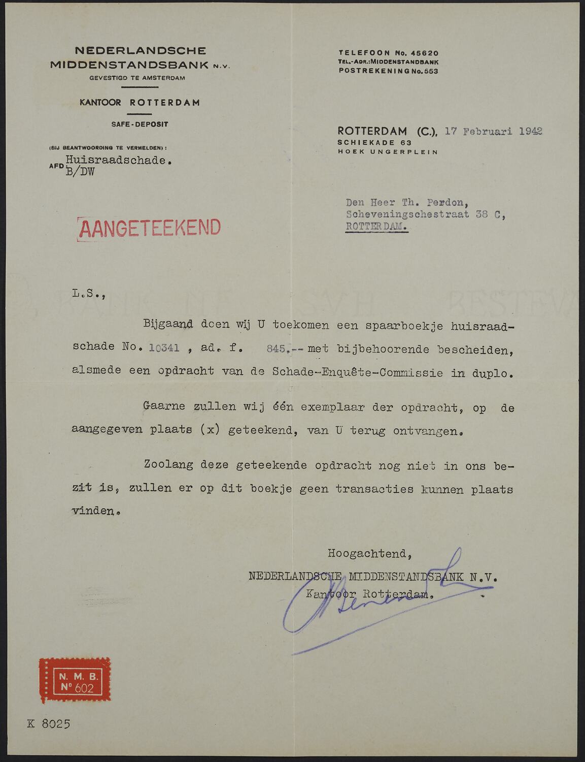 Compensation Form - Additional House Belongings Loss, Theodorus Perdon ...