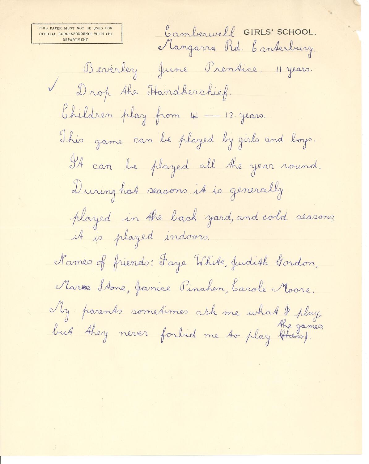 Document - Beverley Prentice, Addressed to Dorothy Howard, Description ...