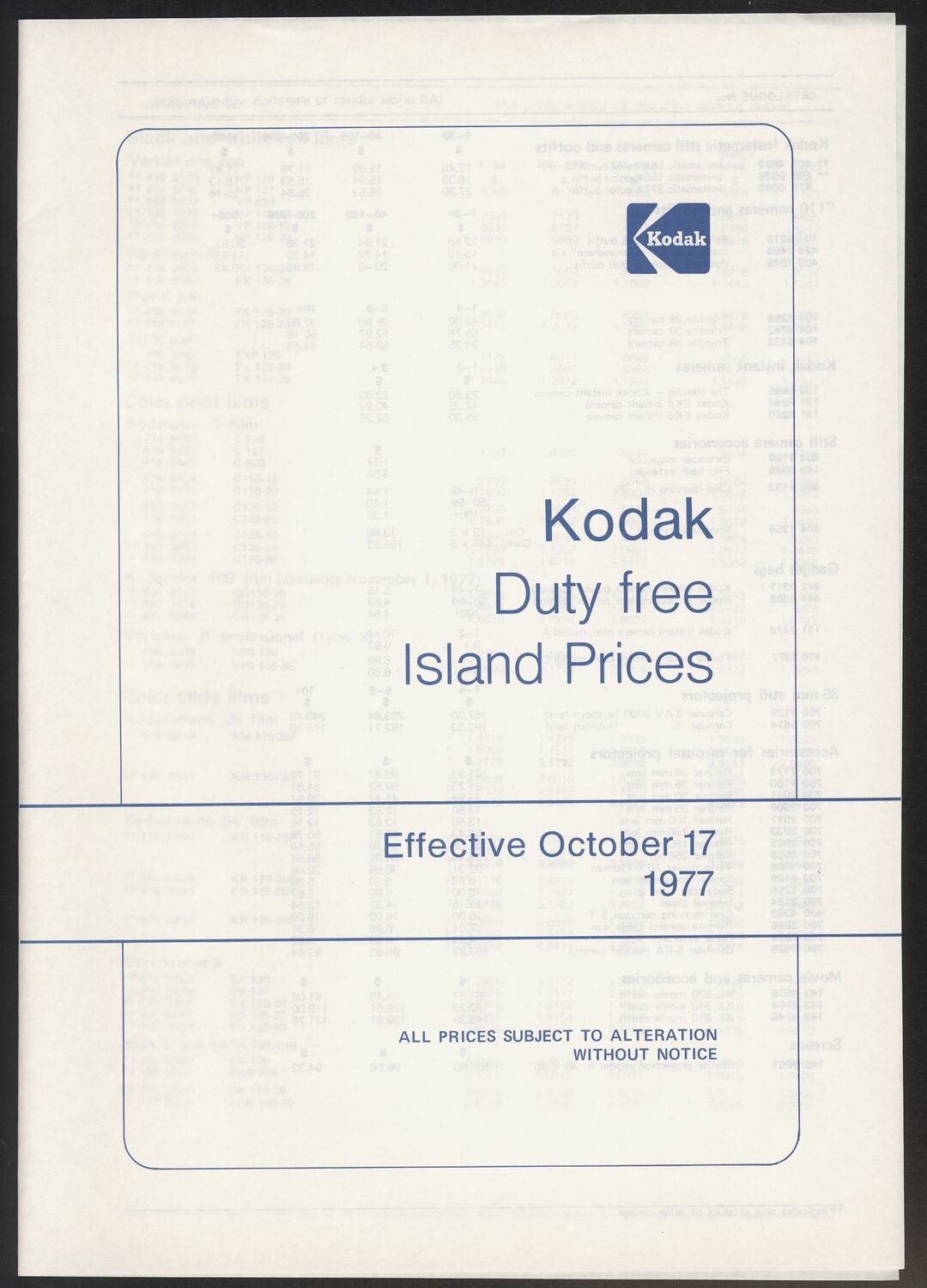 Price List - Kodak Australasia Pty Ltd, Duty Free Island Prices, Coburg ...