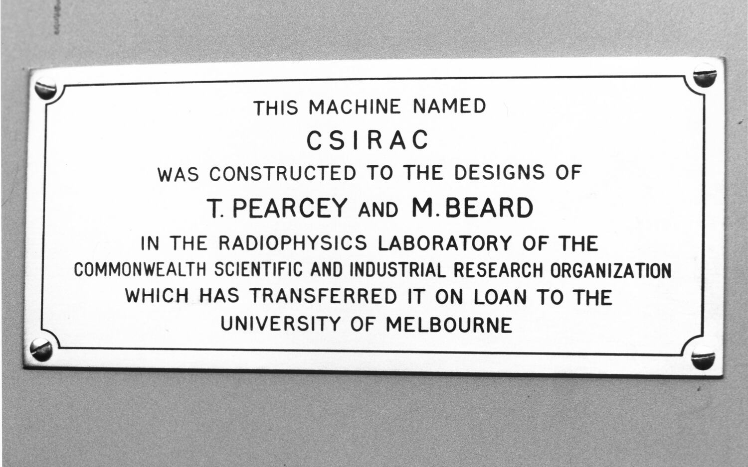 Photograph - CSIRAC Computer, Plaque for Opening Ceremony, 14 June 1956