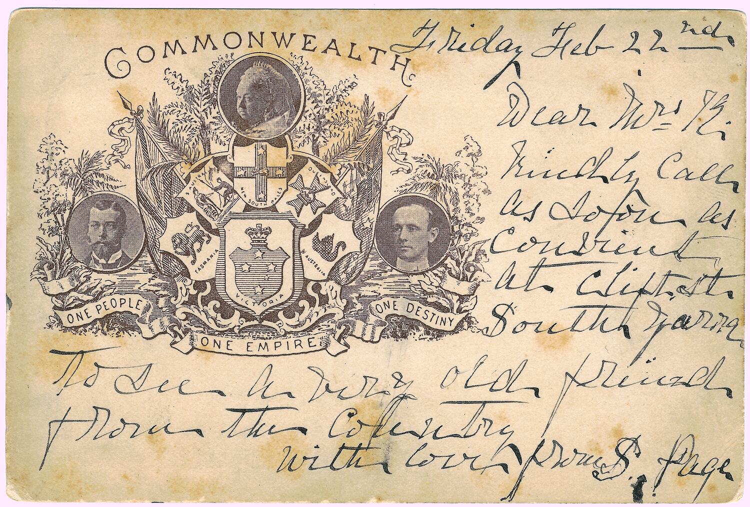 Postcard - Commonwealth, One People, One Empire, One Destiny, Melbourne ...