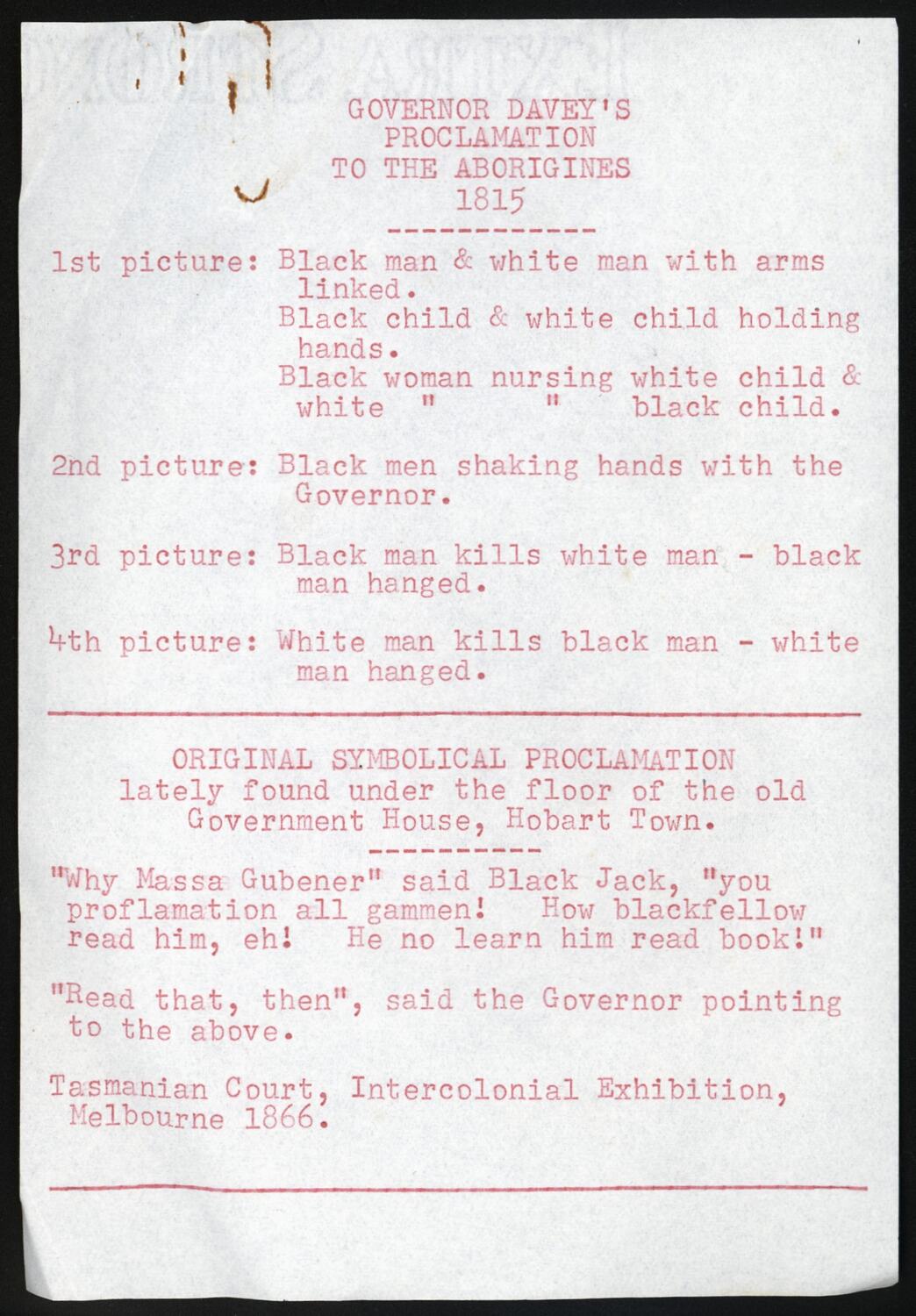 Document - 'Intercolonial Exhibition 1866', Governor Davey's ...