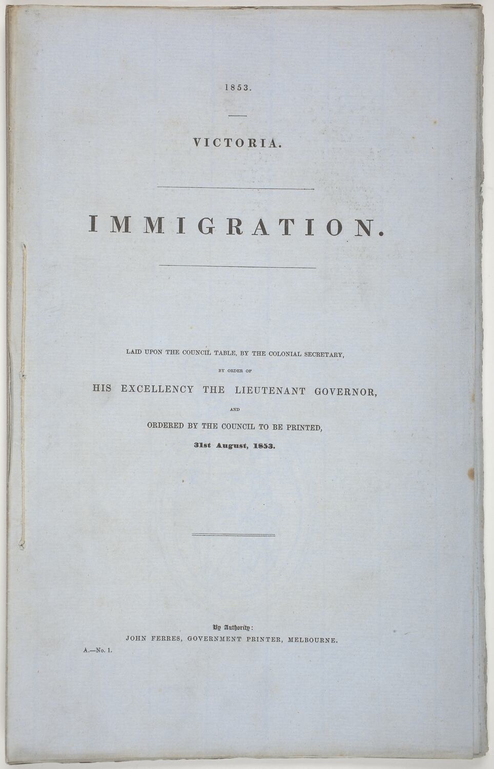 Parliamentary Paper - Immigration, Parliament of Victoria, Colony of ...