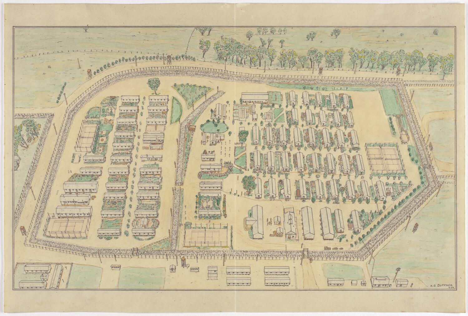 Drawing - Tatura Internment Camp, Victoria 1944