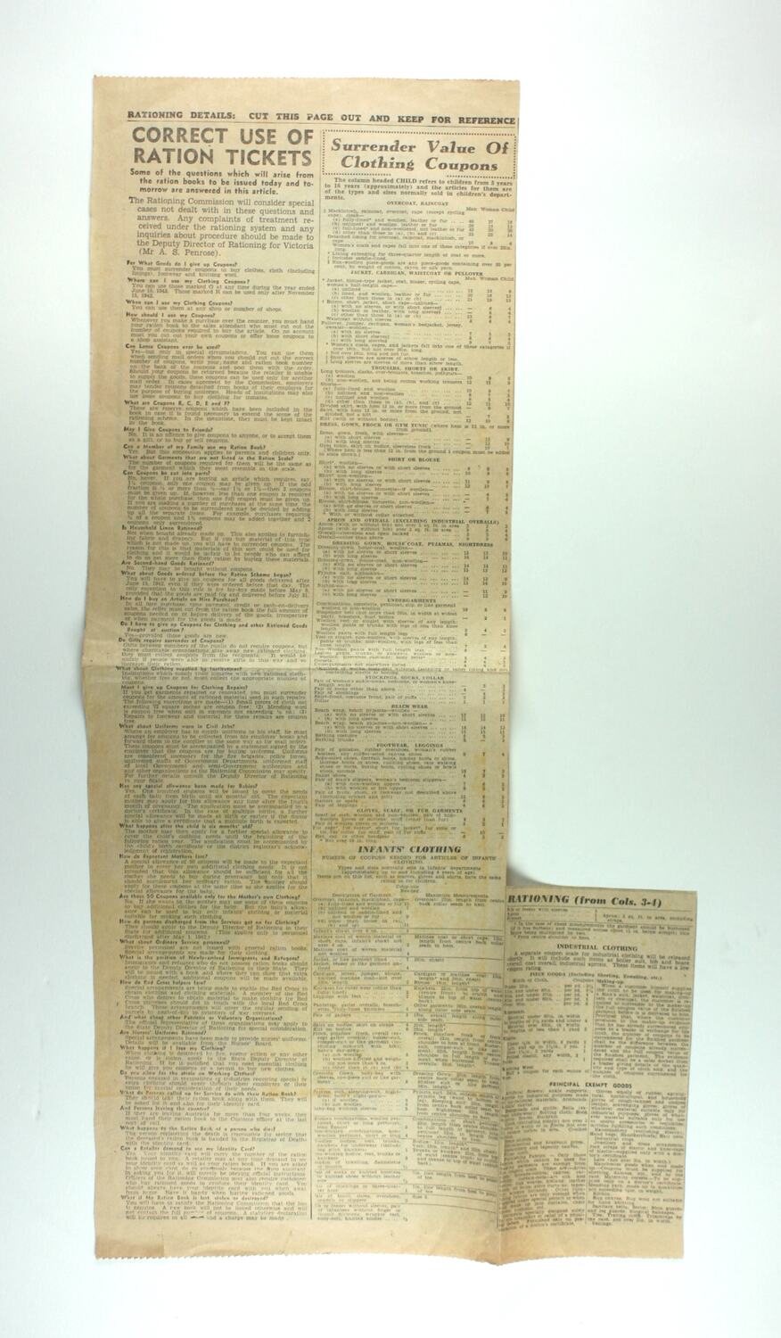 Newspaper Cutting - 'Correct Use of Ration Tickets', World War II, 16 ...