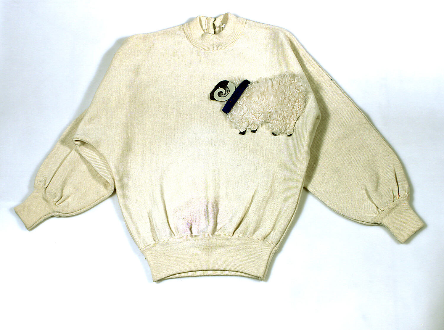 Jumper - Prue Acton, Cream Wool with Sheep Motif, circa 1975