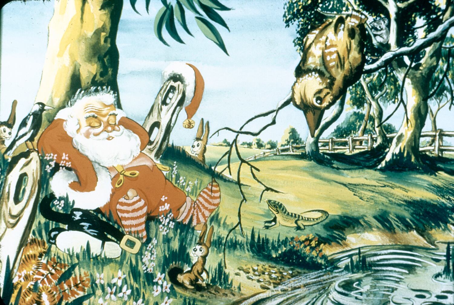 Digital Photograph - Cartoon, Santa Claus Sleeping by Billabong, circa ...