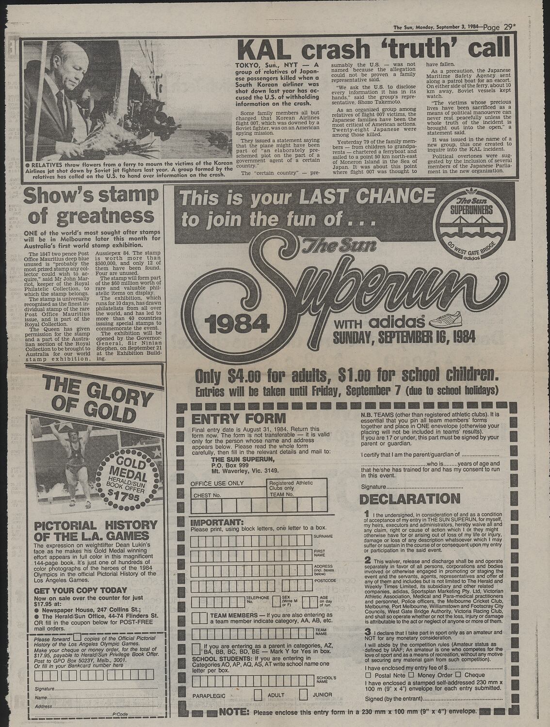 Newspaper Cutting - The Sun, Ausipex, 3 Sep 1984