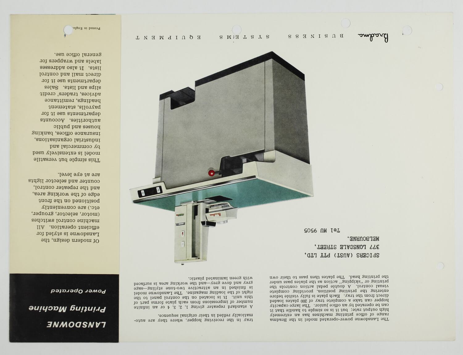 Publicity Leaflet - Adrema Ltd, Printing Machines, circa 1960