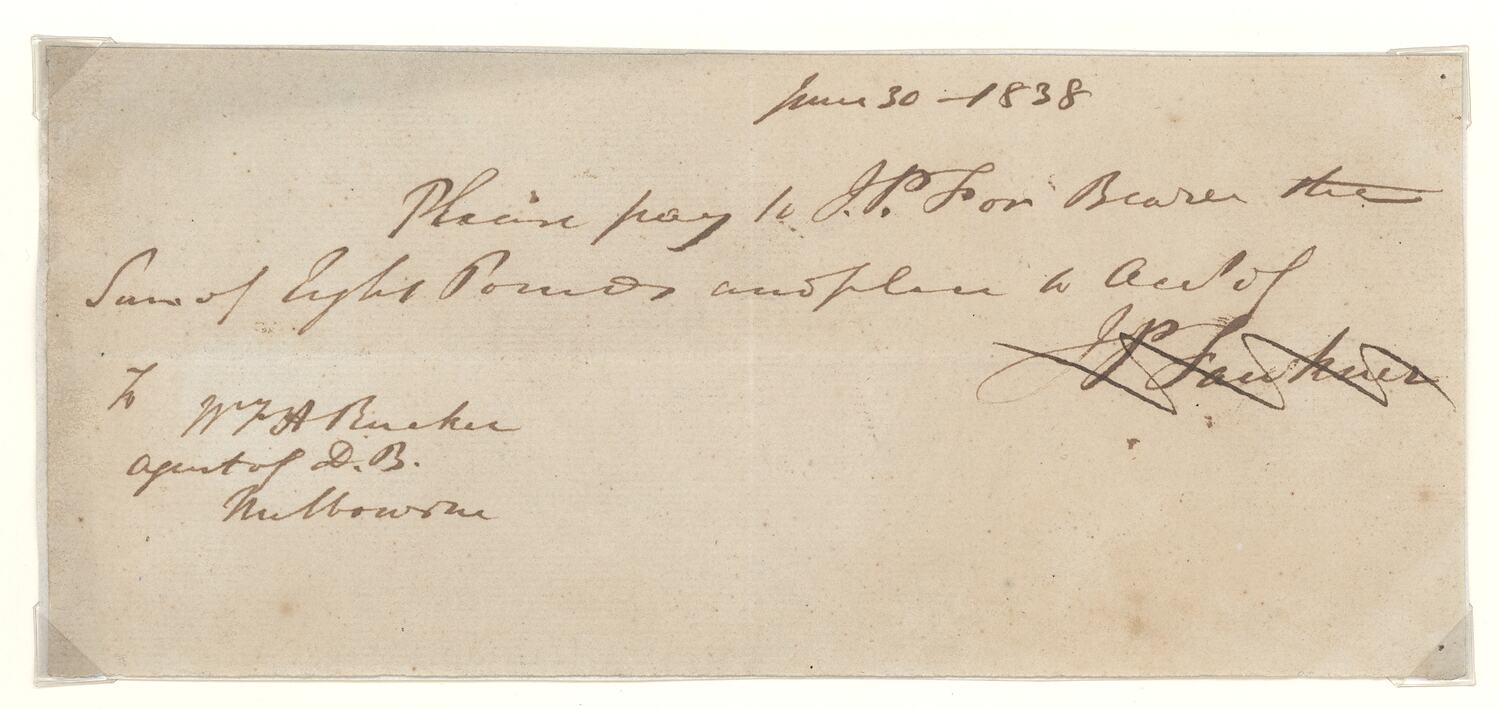 Cheque - 8 Pounds, John Pascoe Fawkner, Derwent Bank, Melbourne ...