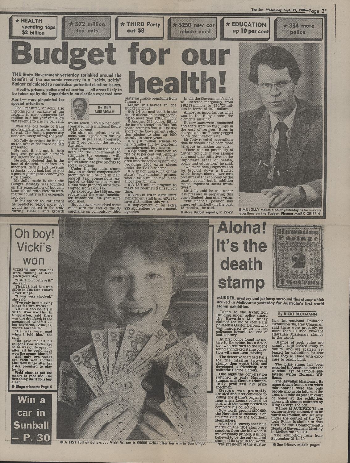 Newspaper Cutting - The Sun, Ausipex, 19 Sep 1984
