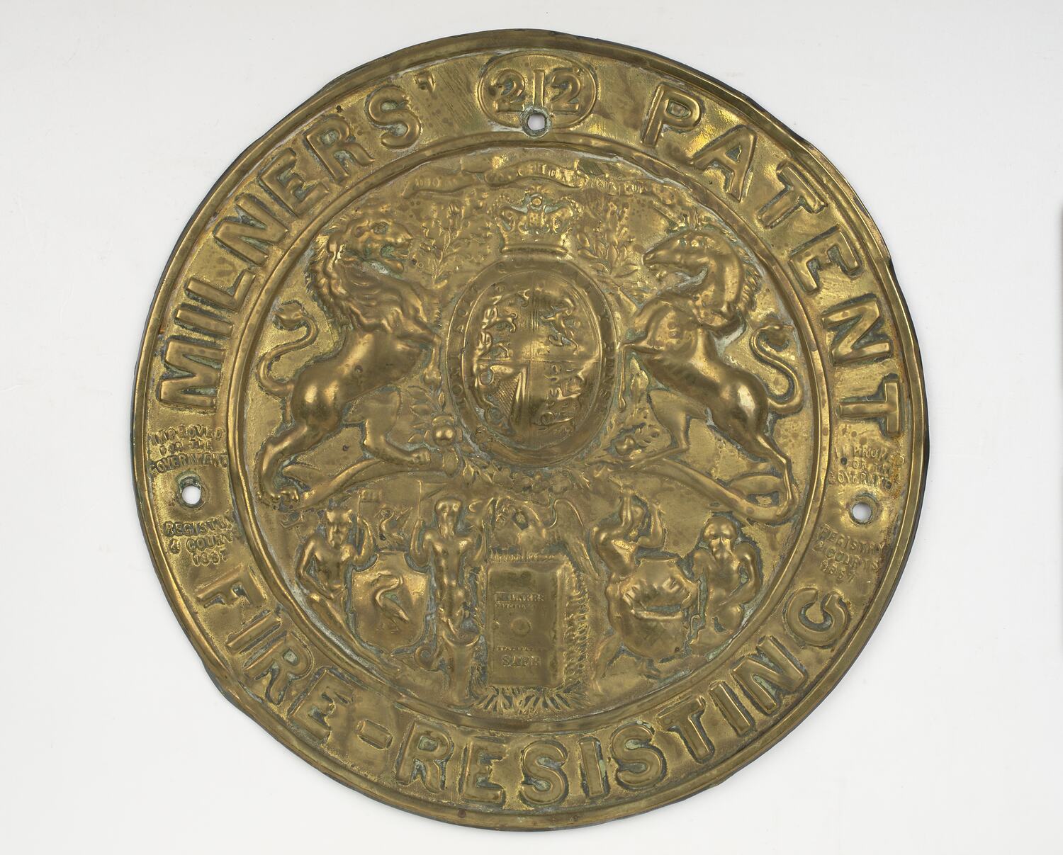 Plaque - 'Milners' 212 Patent Fire-Resisting', Brass, Milner Safe Co ...