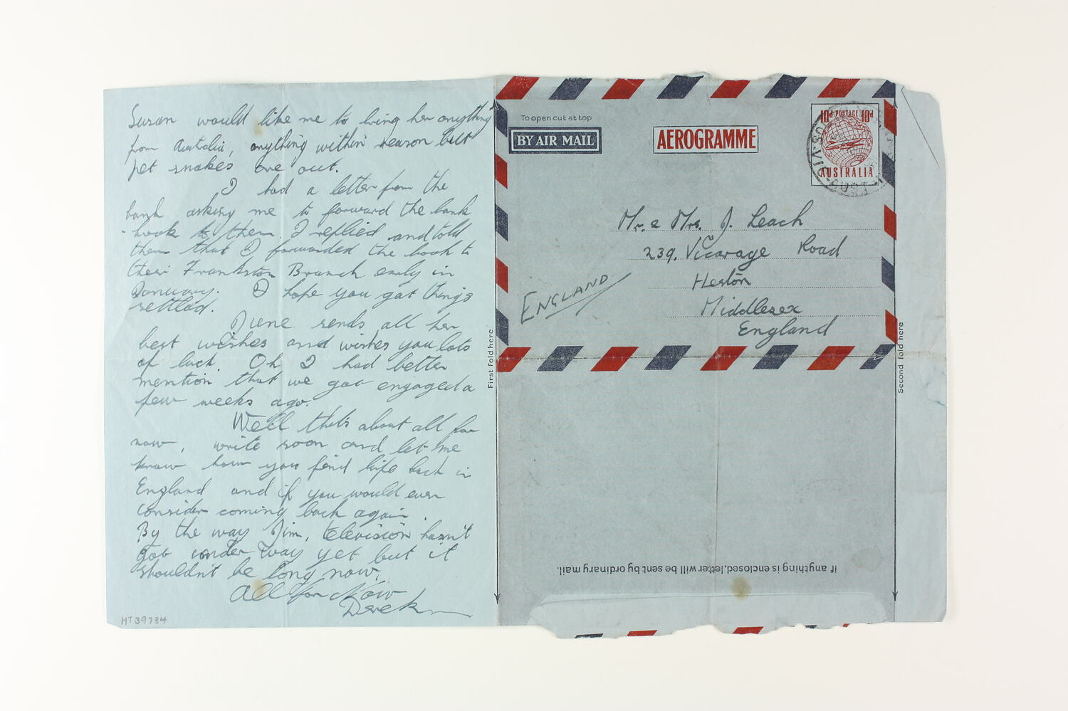 Aerogramme - Derek & June, Russell Street Police Station, Melbourne to ...