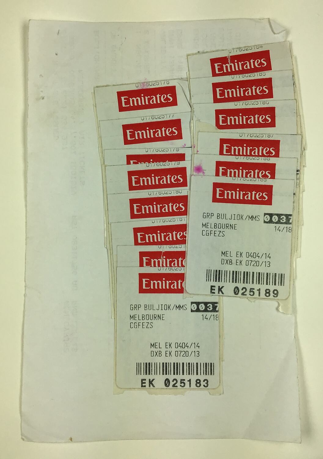 Baggage Labels - Emirates Airline, Nyuon Family, Nairobi to Melbourne ...