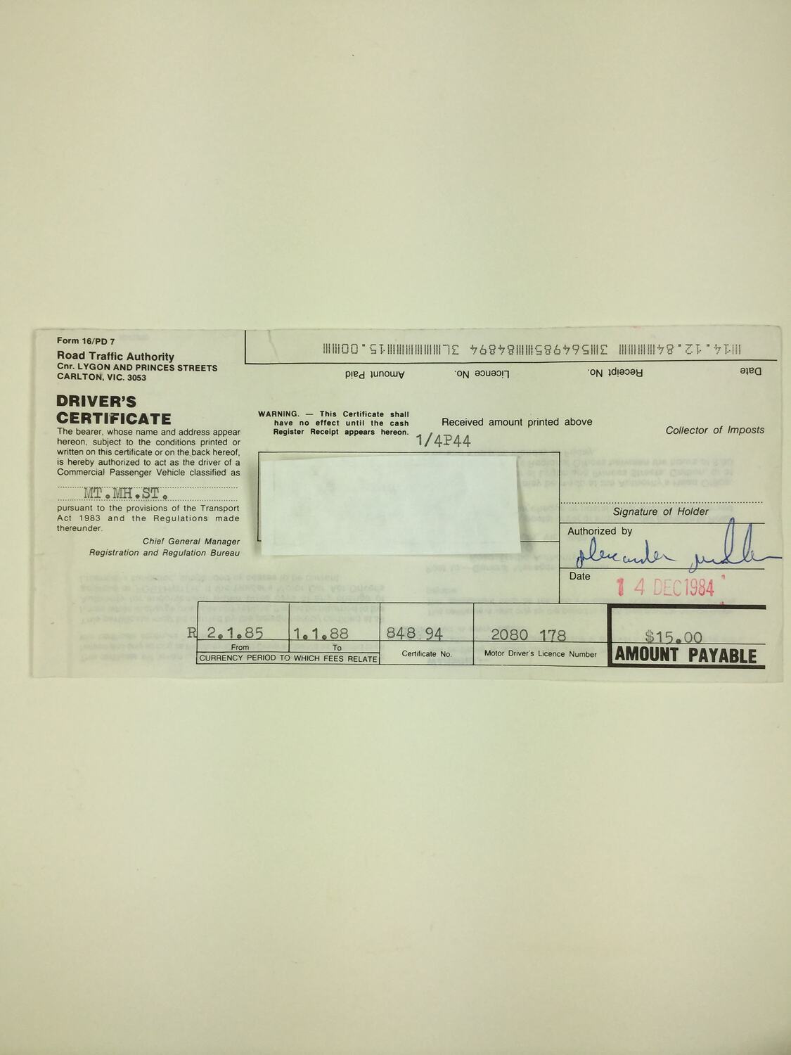 Driver's Certificate - Road Traffic Authority, Romanos Eid, Melbourne ...