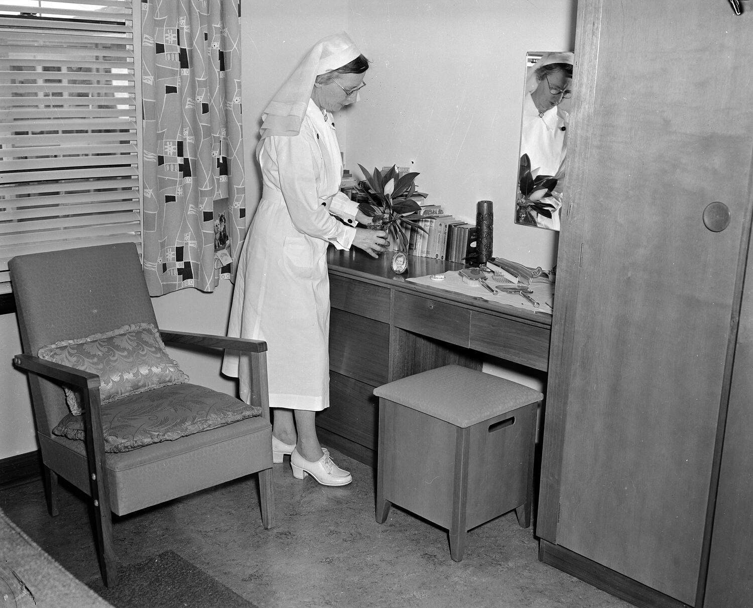 Negative - Nurse in a Bedroom, Melbourne, Victoria, Feb 1957