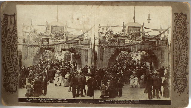Stereograph - Federation Celebrations, Chinese Arch, Ballarat, Victoria ...
