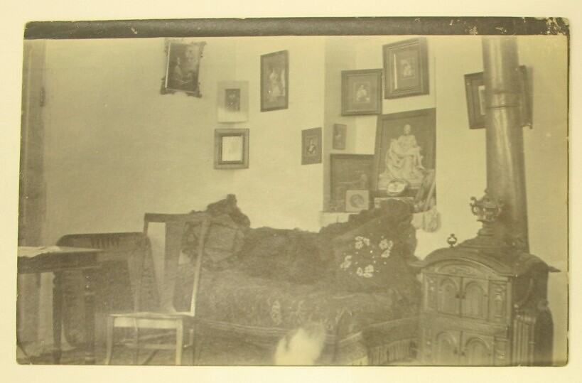 Photograph - Interior of a Room with Fireplace & Framed 'Pieta' on Wall ...