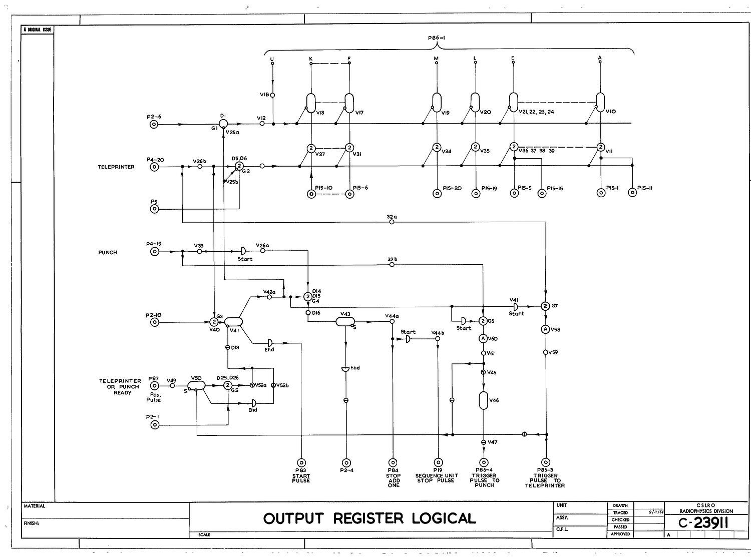 Logical Diagram - CSIRAC Computer, 'Output Register Logical', C23911, 8 ...